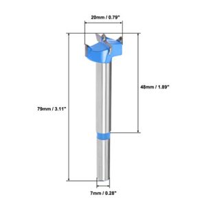 uxcell Forstner Drill Bits 20mm, Tungsten Carbide Wood Hole Saw Auger Opener, Woodworking Hinge Hole Drilling Boring Bit Cutter (Blue, Gray)