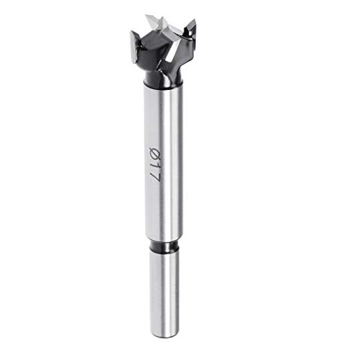 uxcell Forstner Drill Bits 17mm, Tungsten Carbide Wood Hole Saw Auger Opener, Woodworking Hinge Hole Drilling Boring Bit Cutter (Black, Silver Tone)