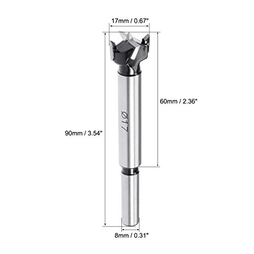 uxcell Forstner Drill Bits 17mm, Tungsten Carbide Wood Hole Saw Auger Opener, Woodworking Hinge Hole Drilling Boring Bit Cutter (Black, Silver Tone)