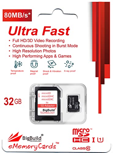 BigBuild Technology 32GB UltraFast 80MB/s Memory Card for Akaso EK7000 Action Camera, Class 10 MicroSDHC