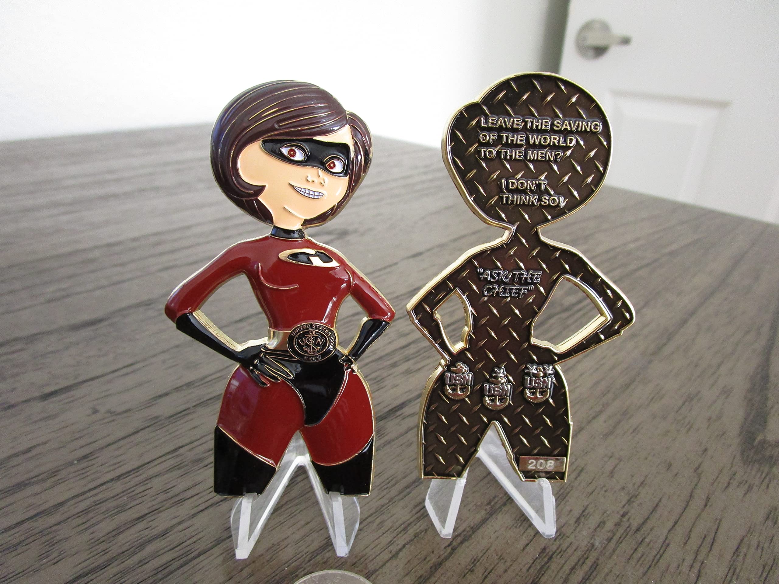 United States Navy Superhero Elastigirl Mrs Incredibles Leave Saving The World to The Men I Don't Think So! Ask The Chief Serialized Challenge Coin