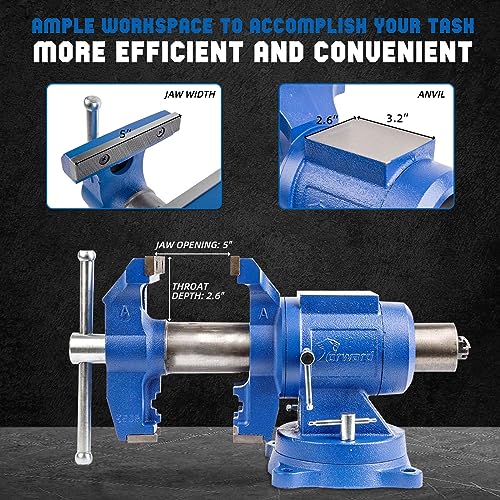 Forward DT08125A 5-Inch Heavy Duty Bench Vise 360-Degree Swivel Base and Head with Anvil (5", Ductile Iron)