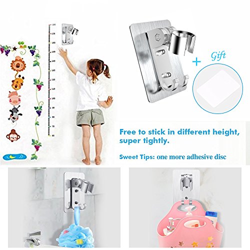 Strong Adhesive Shower Head Holder CACASO Adjustable Shower Wand Holder,Handheld Shower Head Wall Mount Bracket with 2 Hanger Hooks,Showerhead &Bidet Sprayer Bracket Better Than Suction Cups