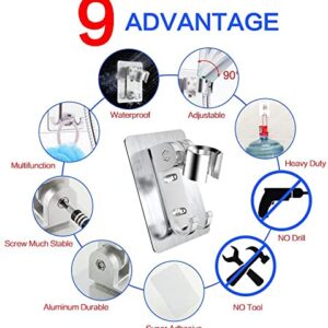 Strong Adhesive Shower Head Holder CACASO Adjustable Shower Wand Holder,Handheld Shower Head Wall Mount Bracket with 2 Hanger Hooks,Showerhead &Bidet Sprayer Bracket Better Than Suction Cups