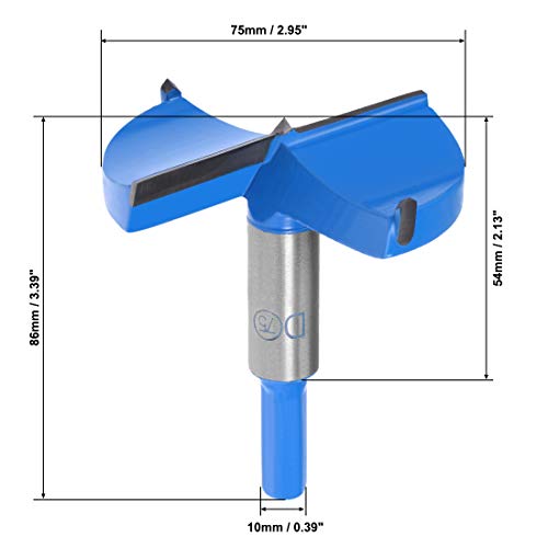 uxcell Forstner Drill Bits 75mm, Tungsten Carbide Wood Hole Saw Auger Opener, Woodworking Hinge Hole Drilling Boring Bit Cutter (Blue, Gray)