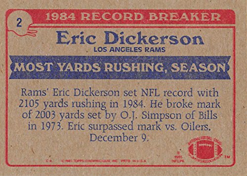 1985 Topps #2 Eric Dickerson RB Most Yards Rushing: Season