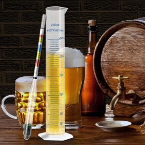 Triple Scale Alcohol Hydrometer(2 pcs)and Test Jar for Home Brew, Wine, Beer, Mead, Cider & Kombucha - Combo Set of 250ml Plastic Cylinder, Cleaning Brush, Storage Bag - ABV, Brix and Gravity Test Kit