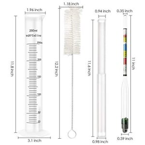 Triple Scale Alcohol Hydrometer(2 pcs)and Test Jar for Home Brew, Wine, Beer, Mead, Cider & Kombucha - Combo Set of 250ml Plastic Cylinder, Cleaning Brush, Storage Bag - ABV, Brix and Gravity Test Kit