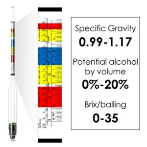 Triple Scale Alcohol Hydrometer(2 pcs)and Test Jar for Home Brew, Wine, Beer, Mead, Cider & Kombucha - Combo Set of 250ml Plastic Cylinder, Cleaning Brush, Storage Bag - ABV, Brix and Gravity Test Kit