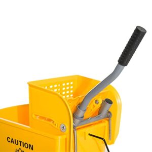 HOMCOM 5 Gallon Rolling Janitorial Cleaning Mop Bucket Commercial Restaurant with Down Press Wringer