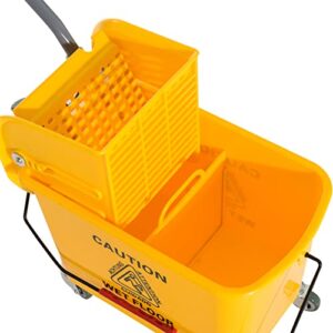 HOMCOM 5 Gallon Rolling Janitorial Cleaning Mop Bucket Commercial Restaurant with Down Press Wringer