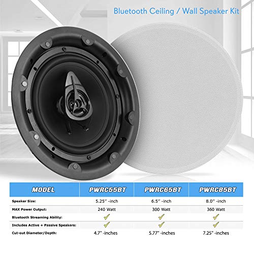 Pyle Ceiling and Wall Mount Speaker - Wireless Bluetooth 8” Dual 2-Way Audio Stereo Sound Subwoofer Kit with, 360 Watts, in-Wall & in-Ceiling Flush Mount for Home Surround System - Pyle PWRC85BT