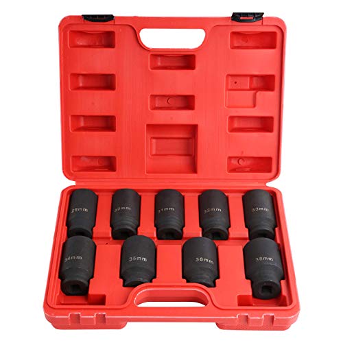 9PCS Deep Impact Socket Set 1/2" Drive Metric Axle Hub Nut Socket 29-38mm