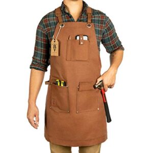 texas canvas wares waxed canvas heavy duty work apron with pockets - deluxe edition with quick release buckle adjustable up to xxl for men and women (brown deluxe edition)