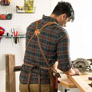 Texas Canvas Wares Waxed Canvas Heavy Duty Work Apron With Pockets - Deluxe Edition with Quick Release Buckle Adjustable up to XXL for Men and Women (Brown Deluxe Edition)