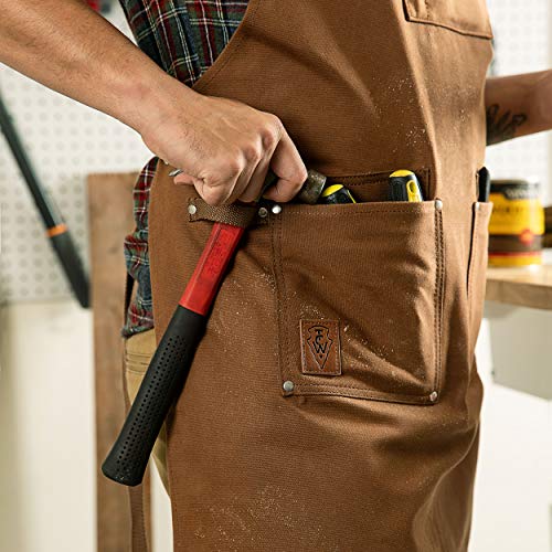 Texas Canvas Wares Waxed Canvas Heavy Duty Work Apron With Pockets - Deluxe Edition with Quick Release Buckle Adjustable up to XXL for Men and Women (Brown Deluxe Edition)