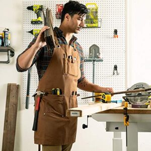 Texas Canvas Wares Waxed Canvas Heavy Duty Work Apron With Pockets - Deluxe Edition with Quick Release Buckle Adjustable up to XXL for Men and Women (Brown Deluxe Edition)