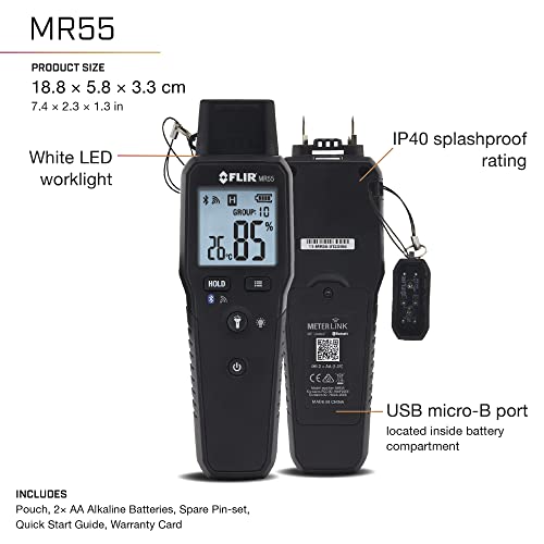 FLIR MR55 - Pin Moisture Meter with Bluetooth for Instant Data Sharing via the FLIR Tools® Mobile app.