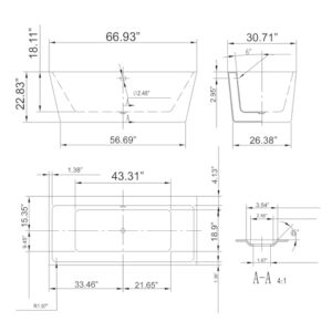 Empava 67" Bathtub Acrylic SPA Tub by Empava – Back to Wall Bathtubs with Custom Contemporary Design, White,