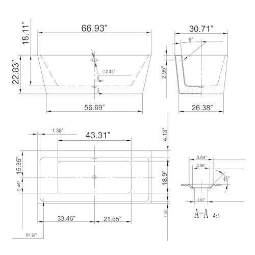 Empava 67" Bathtub Acrylic SPA Tub by Empava – Back to Wall Bathtubs with Custom Contemporary Design, White,