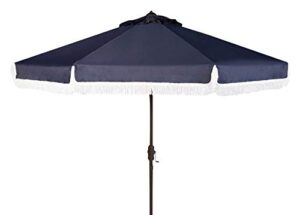 safavieh pat8008a collection milan fringe navy and white 9ft crank outdoor push button tilt umbrella