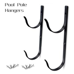 2 Pcs Set Pool Pole Hangers Heavy Duty Black Aluminium Holder with Screws Perfect Hooks for Swimming Pool Telescopic Poles Skimmers Nets Brushes Vacuum Hose Garden Equipment Outdoor Supplies