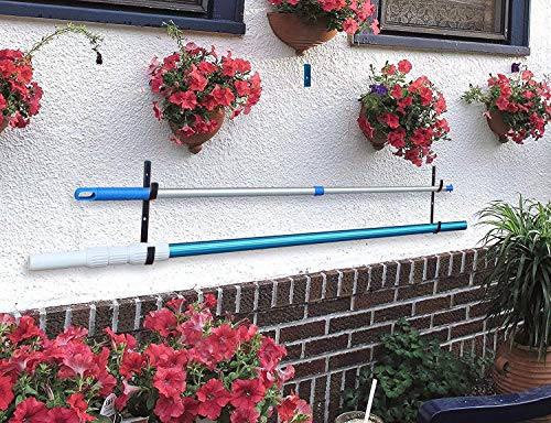 2 Pcs Set Pool Pole Hangers Heavy Duty Black Aluminium Holder with Screws Perfect Hooks for Swimming Pool Telescopic Poles Skimmers Nets Brushes Vacuum Hose Garden Equipment Outdoor Supplies