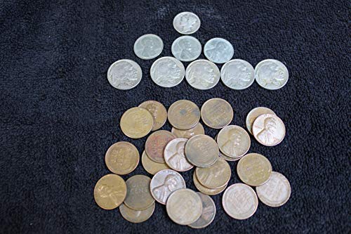 PDS American Classics Coin Bag. A total of 34 Coins -- 5 Full Date Buffalo Nickels, 25 Unsearched Wheat Pennies, 3 Steel Cents, and a Silver Mercury Dime - - The American Coins Collection. 1c, 5, 10c Seller Circulated Condition to Fine