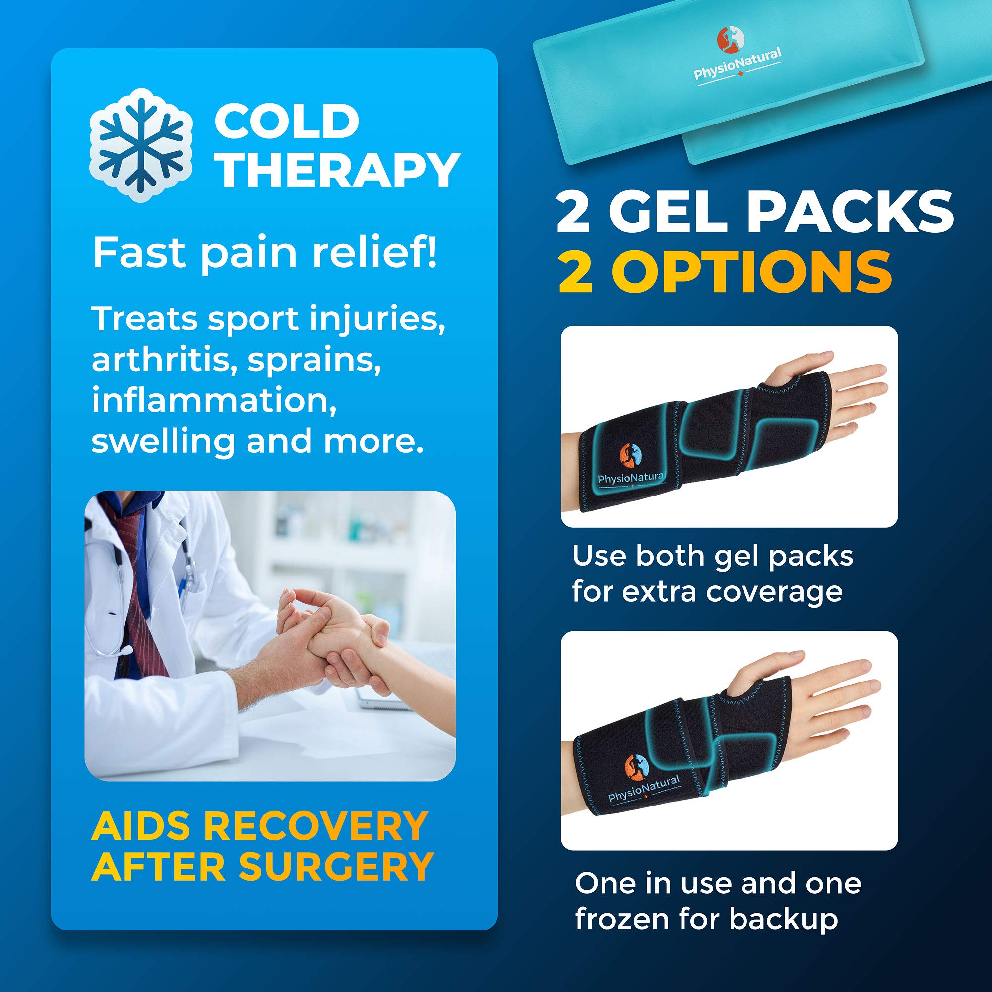 Wrist Ice Pack Wrap - Cold Therapy for Instant Pain Relief and Treatment of Carpal Tunnel, Tendonitis, Injuries, Swelling, Rheumatoid Arthritis, Sprains - Hand Support Brace with Reusable Gel Packs