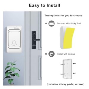 Wireless Doorbell, Differentiate Different Door, Stable Signal, 1300ft Range, 60 Ringtone, 4 Volume, Loud+Silent Mode, Bright LED Flash, 2 Receivers+2 Transmitters, Waterproof, Easy to Use, White