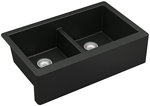 Karran QA-750-BL Quartz Farmhouse Kitchen Sink, Black