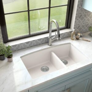 Karran QU-711 Undermount Quartz/Granite Composite Kitchen Sink 32 in. 60/40 Double Bowl in White