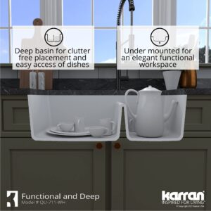 Karran QU-711 Undermount Quartz/Granite Composite Kitchen Sink 32 in. 60/40 Double Bowl in White