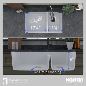 Karran QU-711 Undermount Quartz/Granite Composite Kitchen Sink 32 in. 60/40 Double Bowl in White