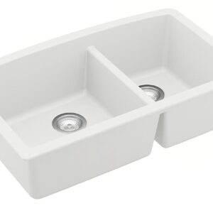 Karran QU-711 Undermount Quartz/Granite Composite Kitchen Sink 32 in. 60/40 Double Bowl in White