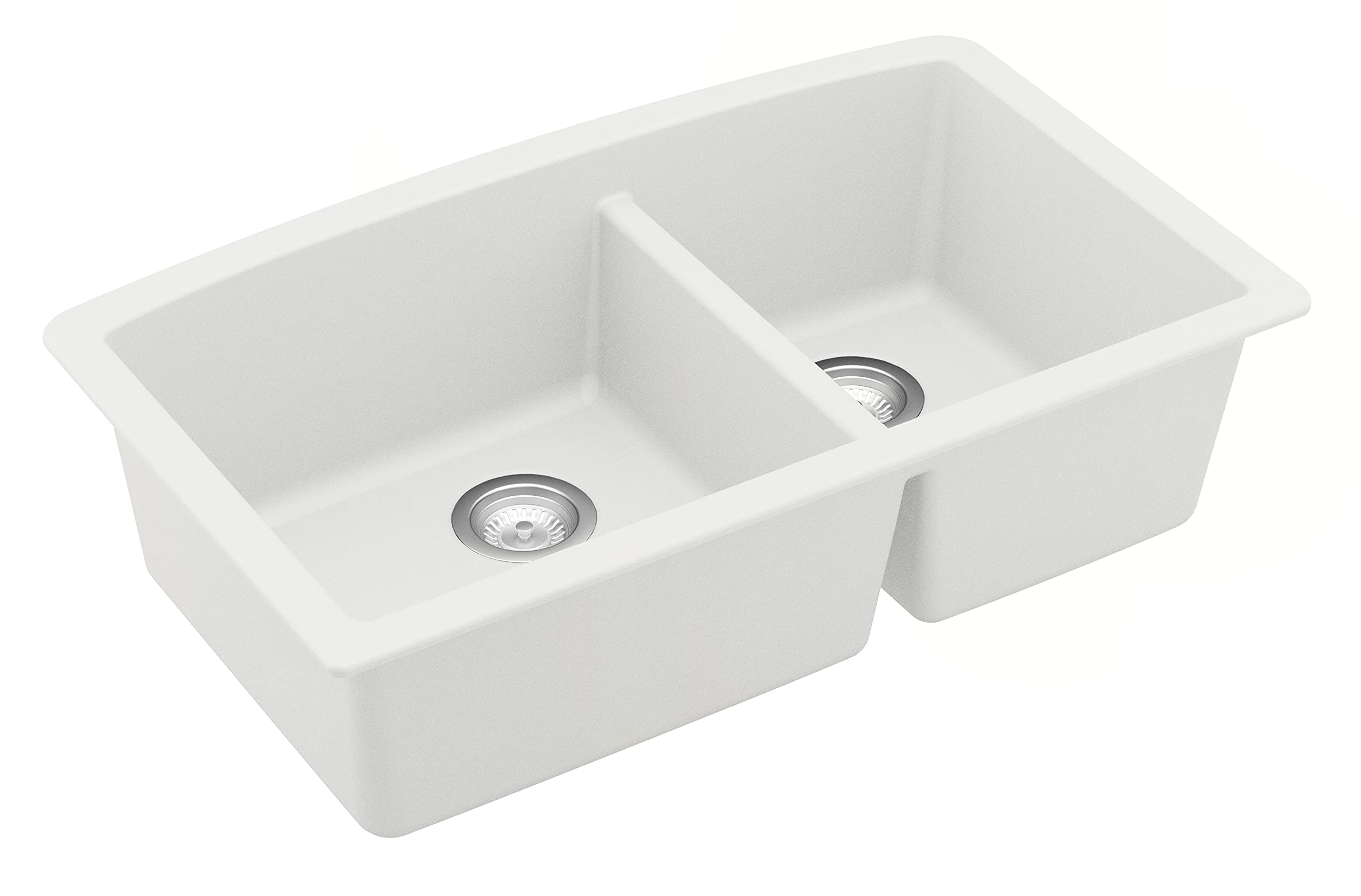 Karran QU-711 Undermount Quartz/Granite Composite Kitchen Sink 32 in. 60/40 Double Bowl in White