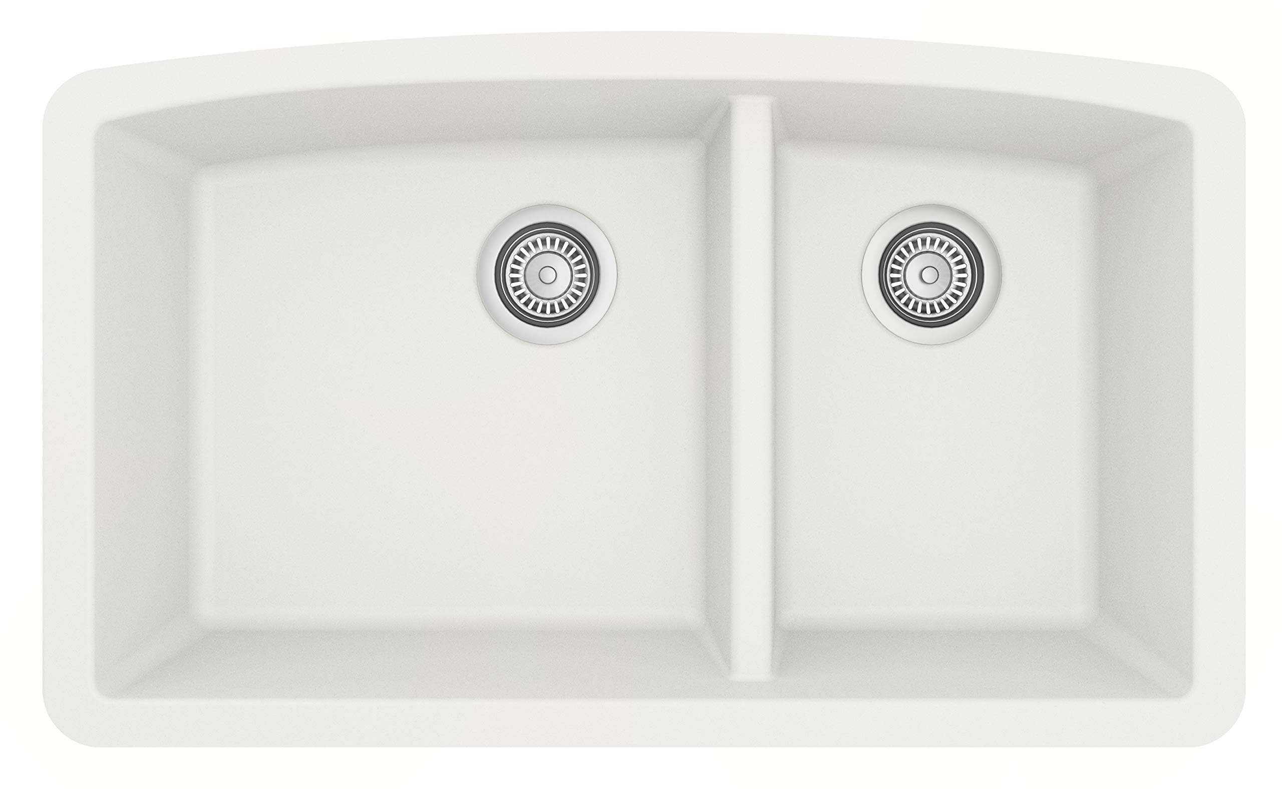 Karran QU-711 Undermount Quartz/Granite Composite Kitchen Sink 32 in. 60/40 Double Bowl in White