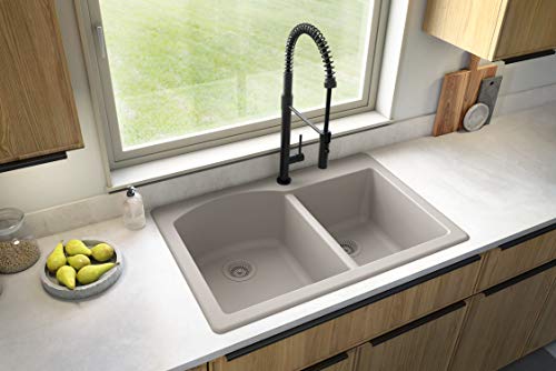 Karran QT-610 Drop-In Quartz Composite 33 in. 1-Hole 60/40 Double Bowl Kitchen Sink in Concrete