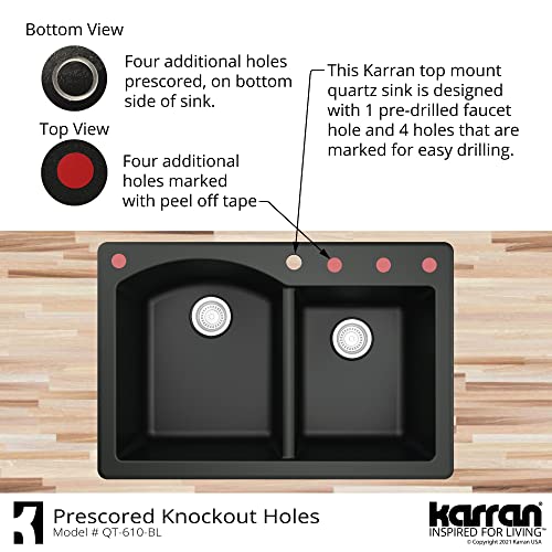 Karran QT-610 Drop-In Quartz Composite 33 in. 1-Hole 60/40 Double Bowl Kitchen Sink in Concrete