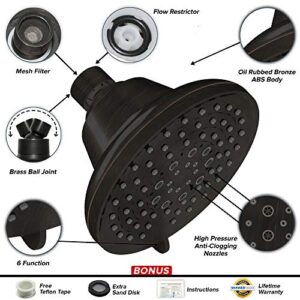 ShowerMaxx, Luxury Spa Series: Bronze Shower Head, 5 inch 6 Spray Settings Adjustable High Pressure Showerhead with 360 Degree Tilt, Experience MAXX-imum Comfort and Elegance (Oil Rubbed Bronze)