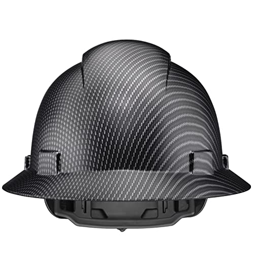 Acerpal Full Brim Non-Vented Classic Black Carbon Fiber Design Matte Finish OSHA Hard Hat with 6-Point Suspension