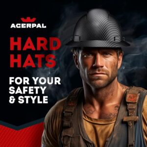 Acerpal Full Brim Non-Vented Classic Black Carbon Fiber Design Matte Finish OSHA Hard Hat with 6-Point Suspension