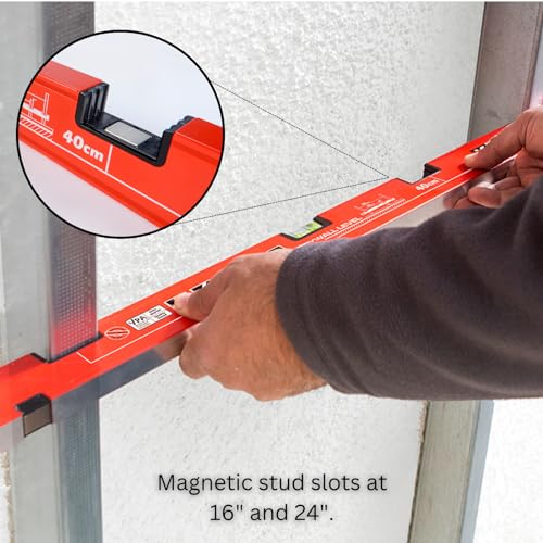 Kapro - 773 Magnetic Box Level - For Drywall Studs - Stud Slots, Plumb Site View, Shock-Resistant Ends, Acrylic Vials - VPA Certified - 36 Inch