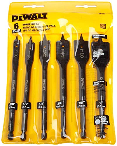 DW1587 6 Bit 3/8-Inch to 1-Inch Spade Drill Bit Assortment (Premium pack)