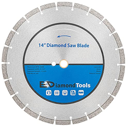 14" Segmented Diamond Saw Blade for Concrete, Brick, Block and Masonry, 12mm Segment Height, 1"/20mm Arbor