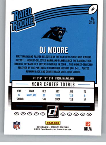 2018 Donruss Football #316 DJ Moore RC Rookie Card Carolina Panthers Rated Rookie Official NFL Trading Card