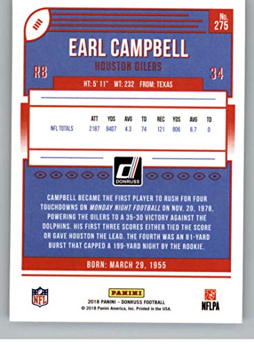 2018 Donruss Football #275 Earl Campbell Houston Oilers Official NFL Trading Card