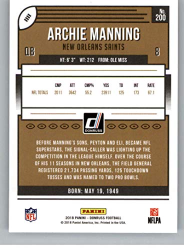 2018 Donruss Football #200 Archie Manning New Orleans Saints Official NFL Trading Card