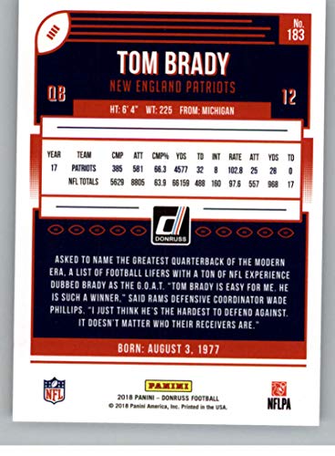 Wenoker 2018 Donruss Football #183 Tom Brady New England Patriots Official NFL Trading CardQ