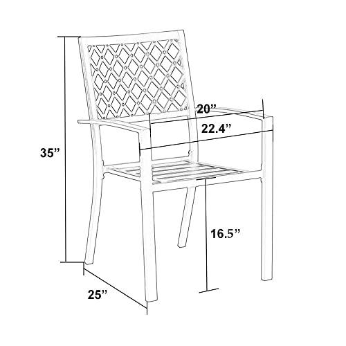 PHI VILLA Patio Dining Stackable Chairs, Outdoor Wrought Iron Furniture Set Bistro Chairs with Armrest,Black (Fishnet Pattern, 2 Set)